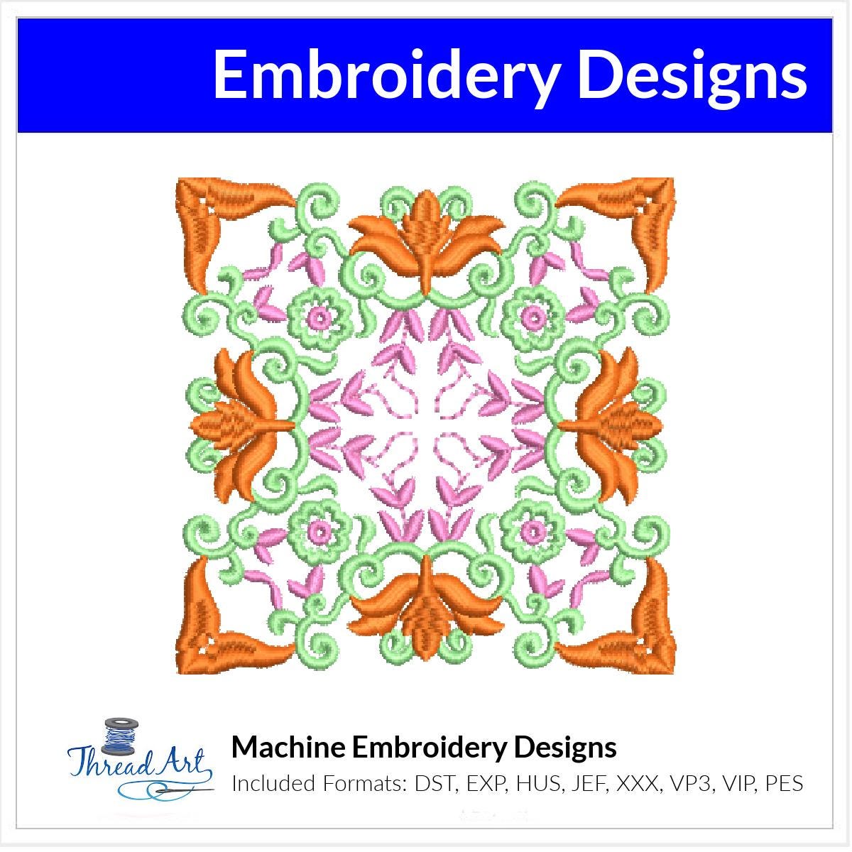 Ornate Decorative Square Machine Embroidery Design Instant Download ...