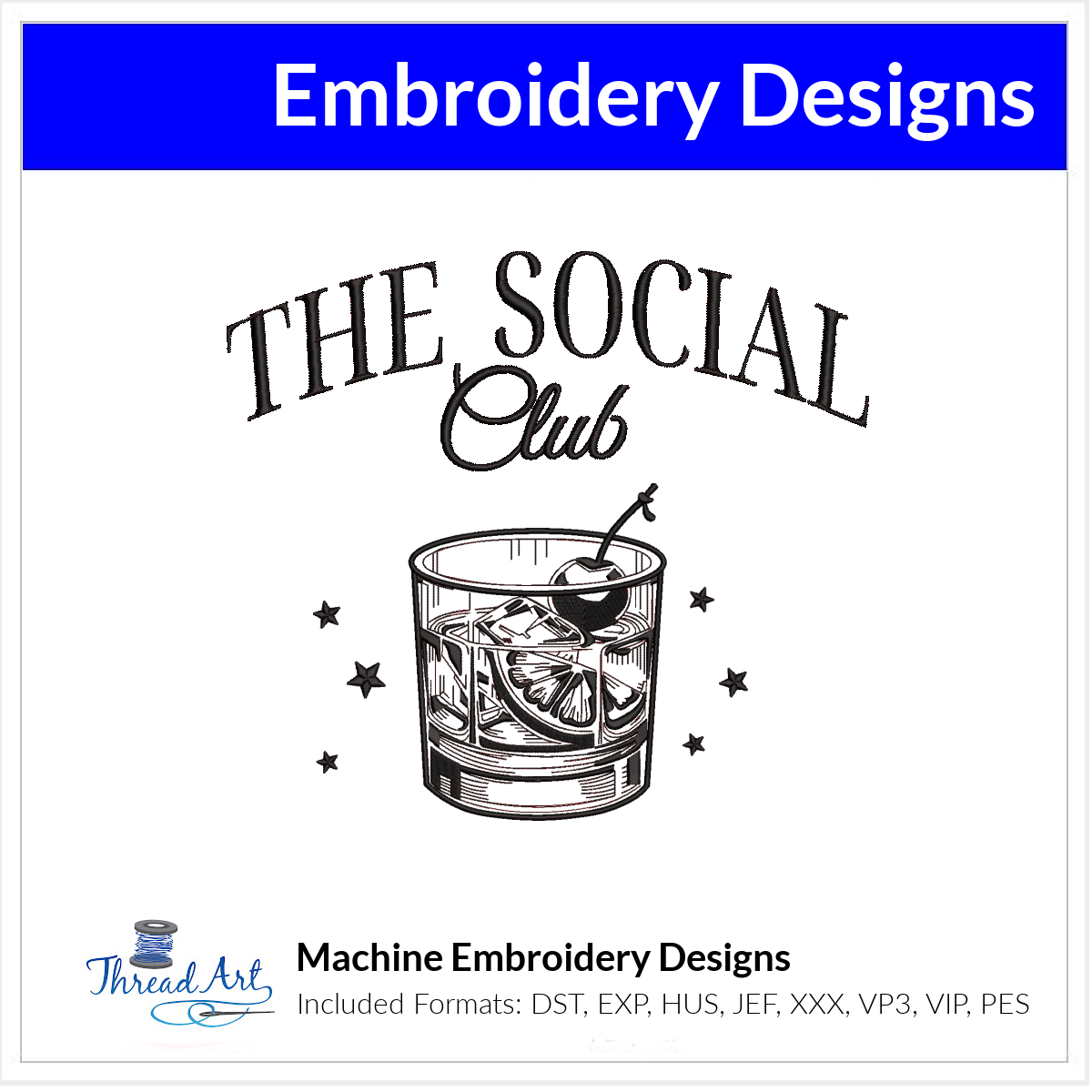 Old Fashion Social Club Sketch Embroidery Design Instant Download - 3 ...
