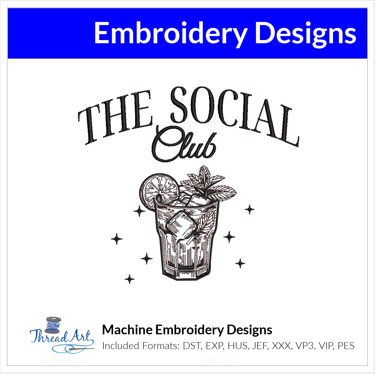 Mojito Social Club Sketch Embroidery Design Instant Download - 3 Sizes ...