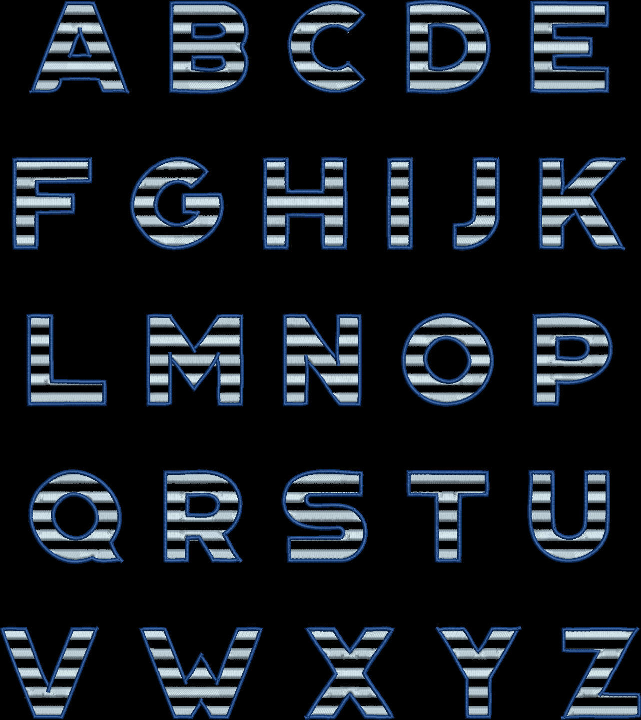 2 Color Striped Font Machine Embroidery Design Set - Monogramming Alph ...