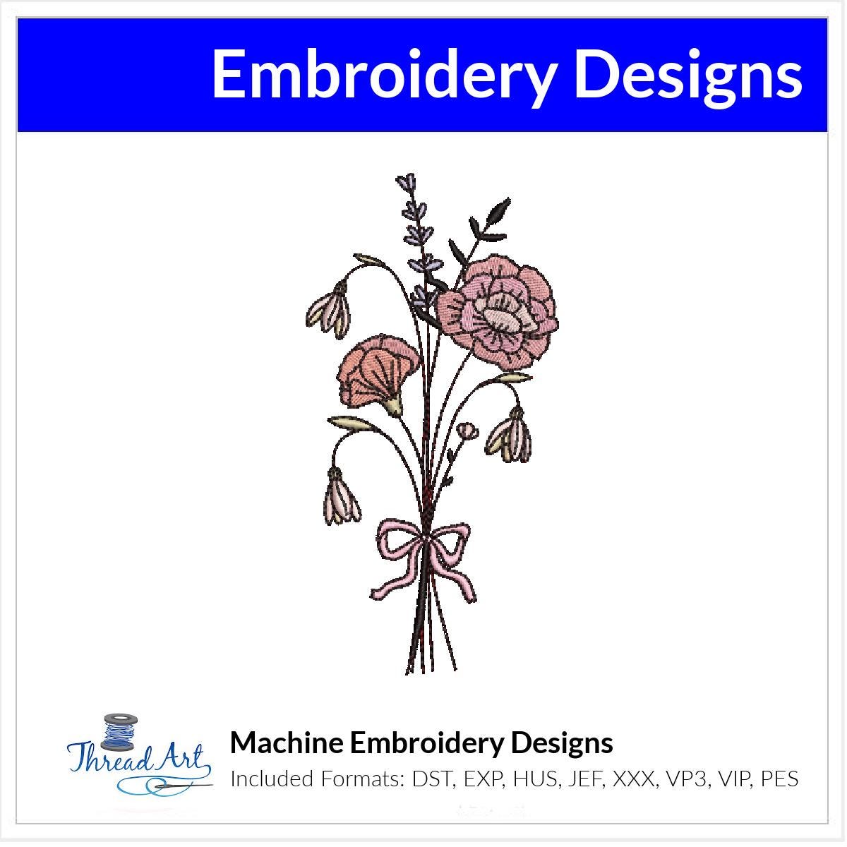 January Flower Bouquet Embroidery Design Instant Download Cute Birth M ...