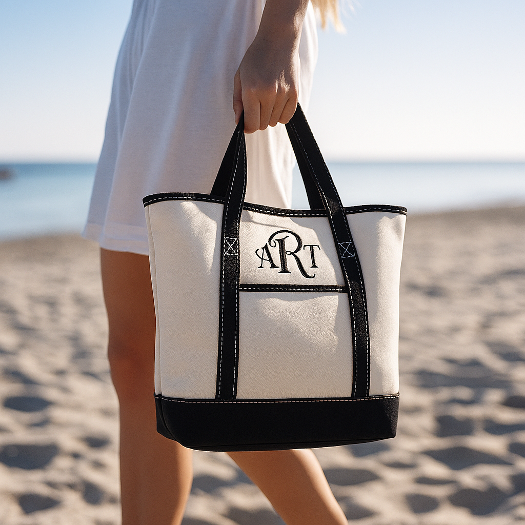 Personalized Beach Tote Bags - Monogram Embroidery — Threadart.com