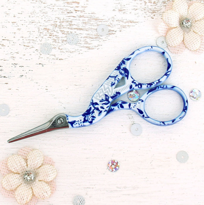 Floral Blue Stork Scissors — Threadart.com