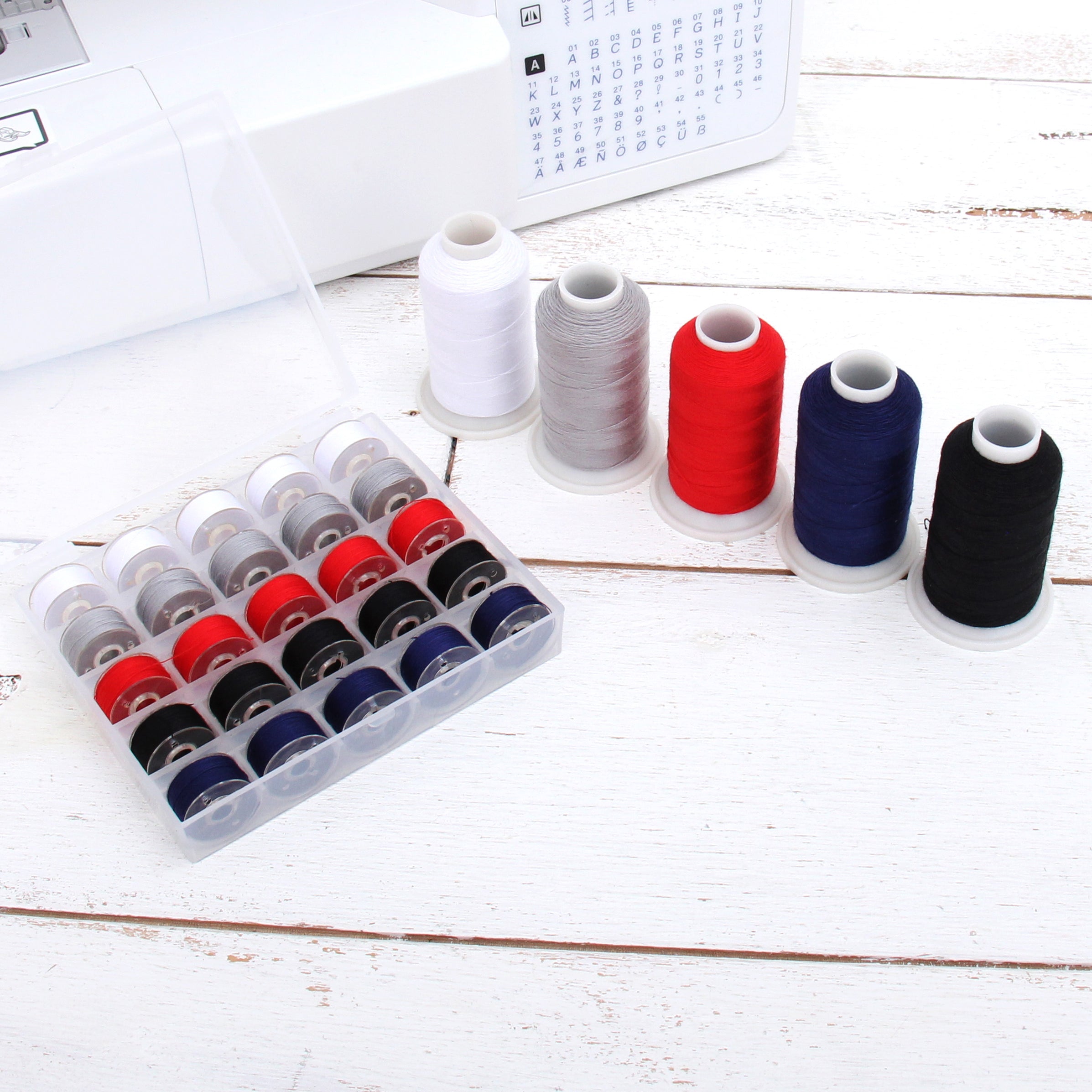 5 Color Sewing Thread Set with Matching Prewound Bobbins - Popular Col ...