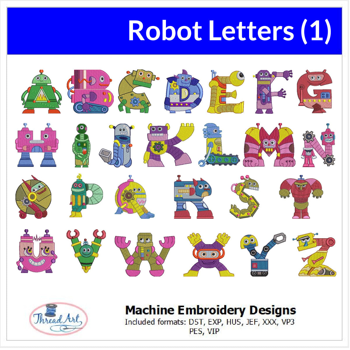 Machine Embroidery Designs - Robot Letters — Threadart.com
