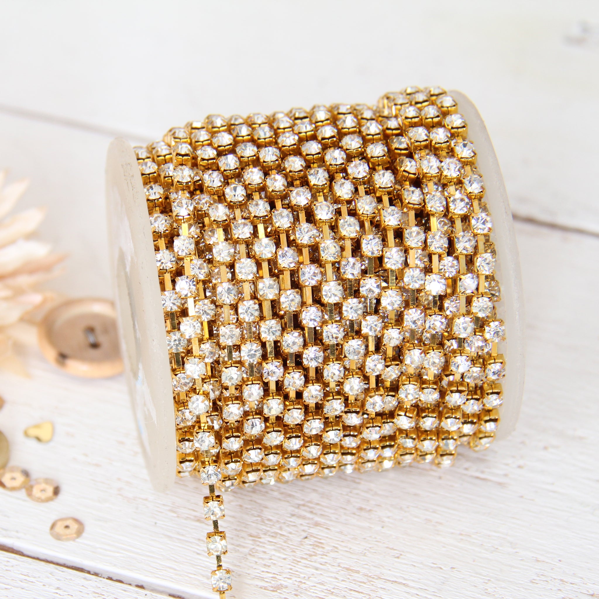 Rhinestone Chain by the Roll- Available in Gold and Silver Trim ...