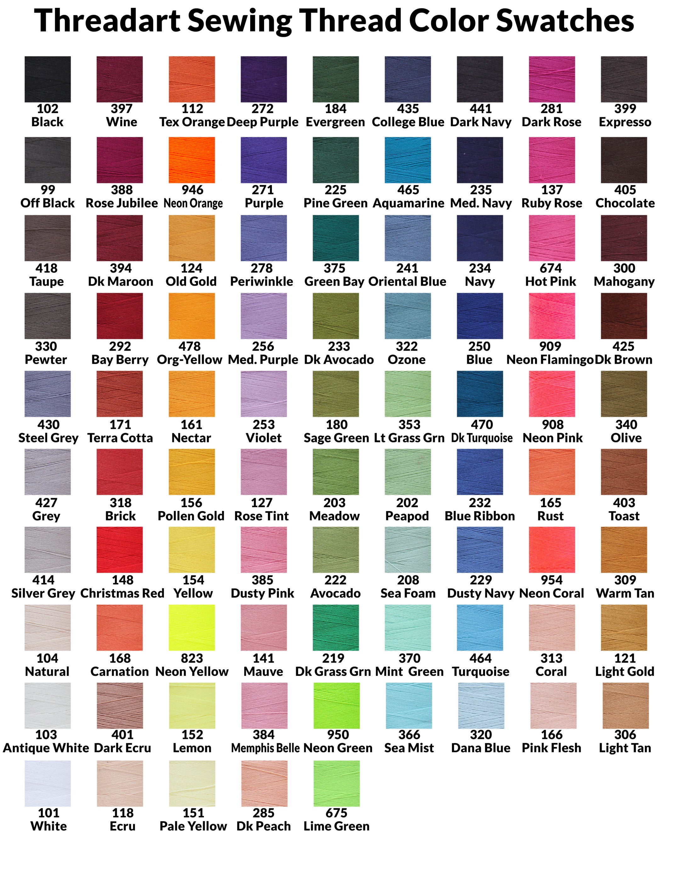 Sewing Thread - 60 Color Set - All Purpose Spun Polyester -Spools Cone ...