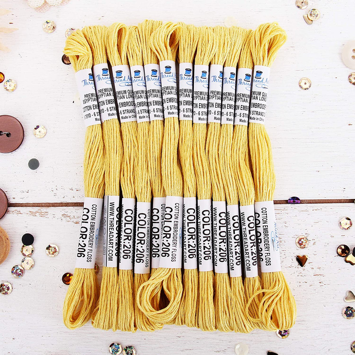 Yellow Premium Cotton Embroidery Floss - Box of 12 - Six Strand Thread ...