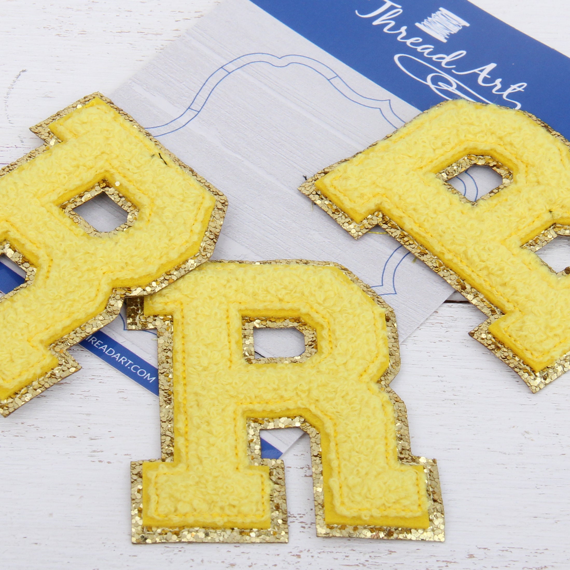 Yellow Chenille Letter Patches -Sets of 3 Letters -Large 8 cm Chenille ...